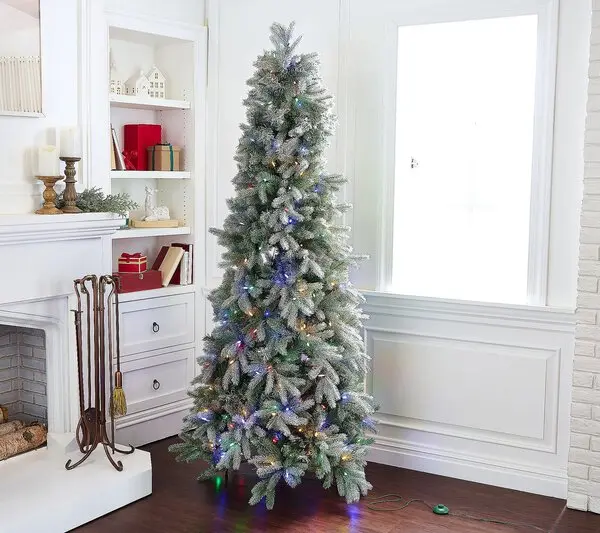 VALERIE PARR HILL 7' Twinkling Frosted Slim Colonial Tree Valerie