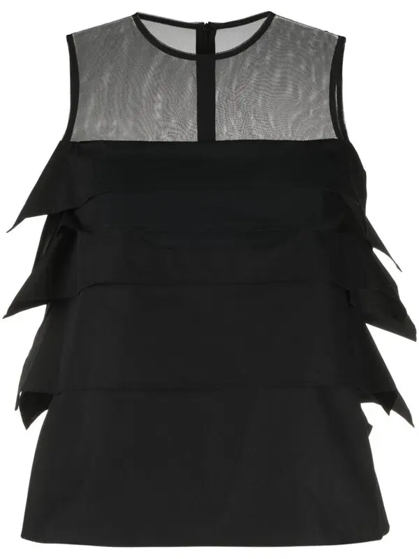 Sacai Ruffled Sheer-yoke Sleeveless Top