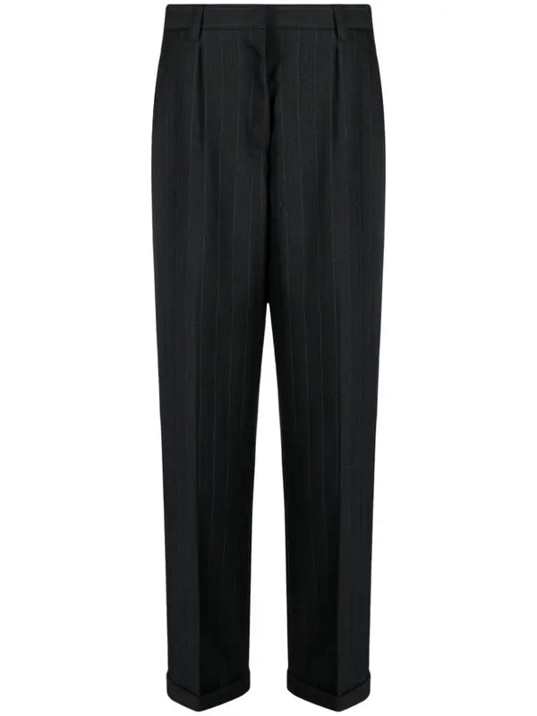Miu Miu Pinstripe Herringbone Wool Trousers - Black