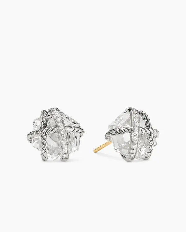 David Yurman Cable Wrap Stud Earrings With And Diamonds - Crystal