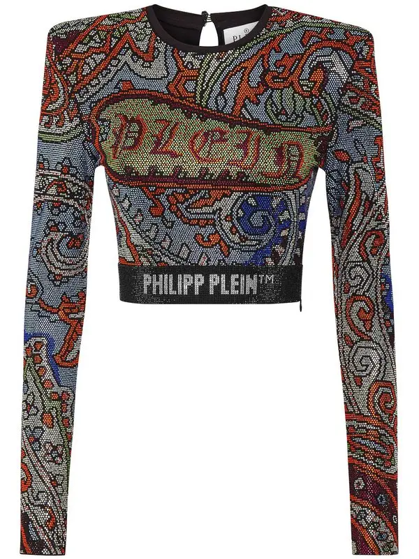Philipp Plein Paisley Rhinestone-embellished Crop Top - Multicolour