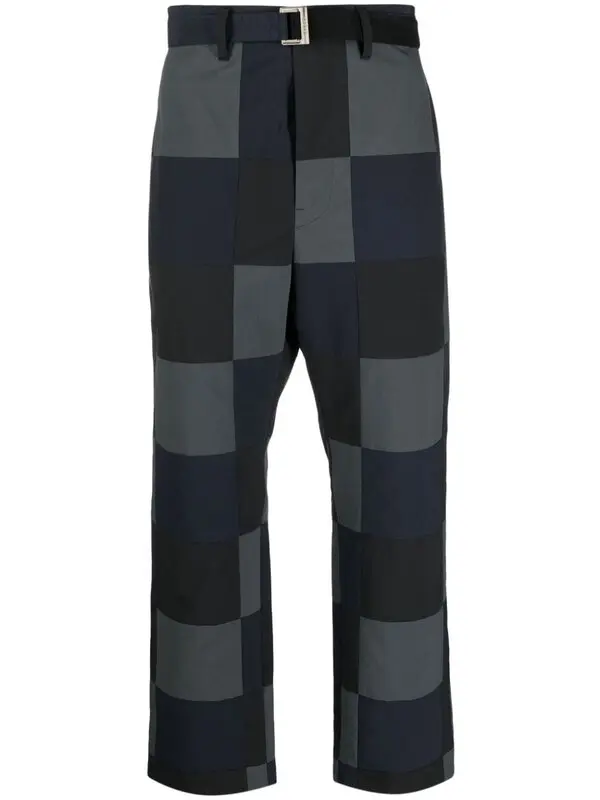 Sacai Checkerboard-print Cotton Chino Trousers