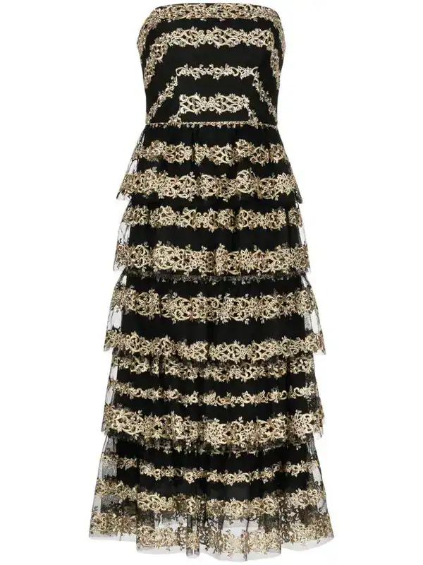 marchesa notte black and gold dress Suki Metallic Knit Maxi Dress - Gold main image 0