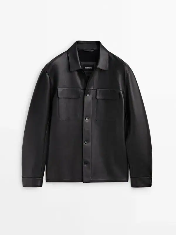 Massimo Dutti Nappa Leather Overshirt Limited Edition - Black ...