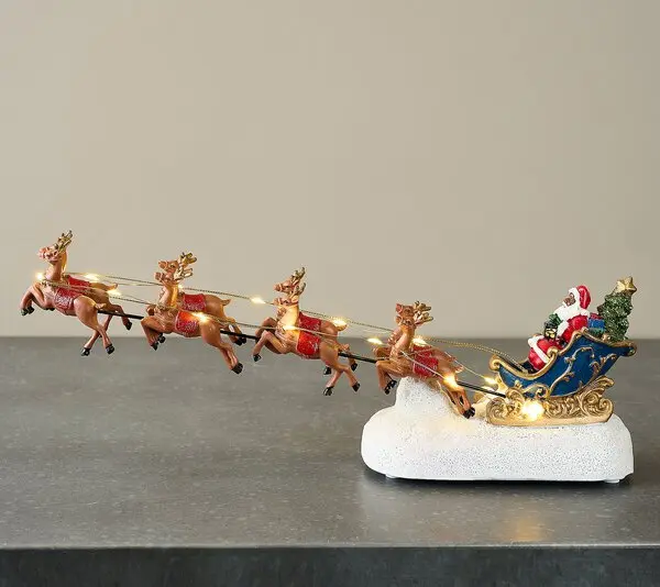VALERIE PARR HILL Illuminated Santa In Flight Valerie