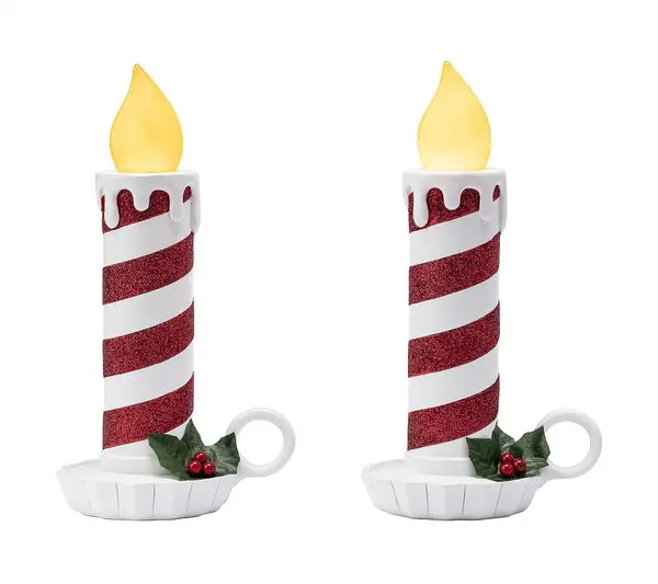 MR. CHRISTMAS 10' S/2 Led Resin Striped Candles Red & White