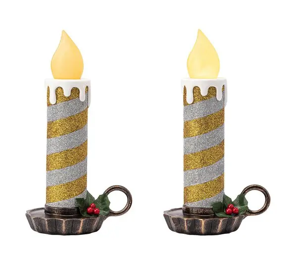 MR. CHRISTMAS 10' S/2 Led Resin Striped Candles Two-tone