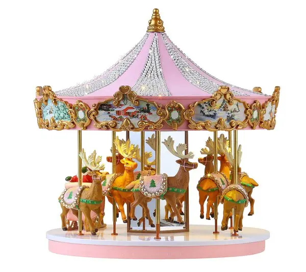MR. CHRISTMAS 12' Animated & Musical Pink Cryst L Carousel