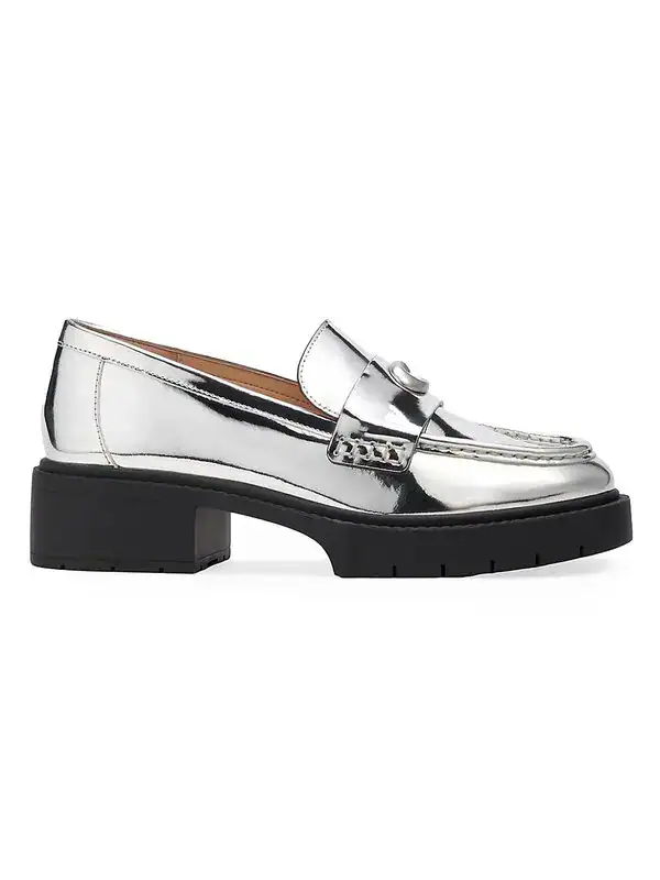 Coach Leah Metallic Leather Loafers - Silver | Editorialist