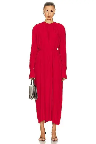 TOTÊME Gathe Neck Crepe Dress - Red | Editorialist