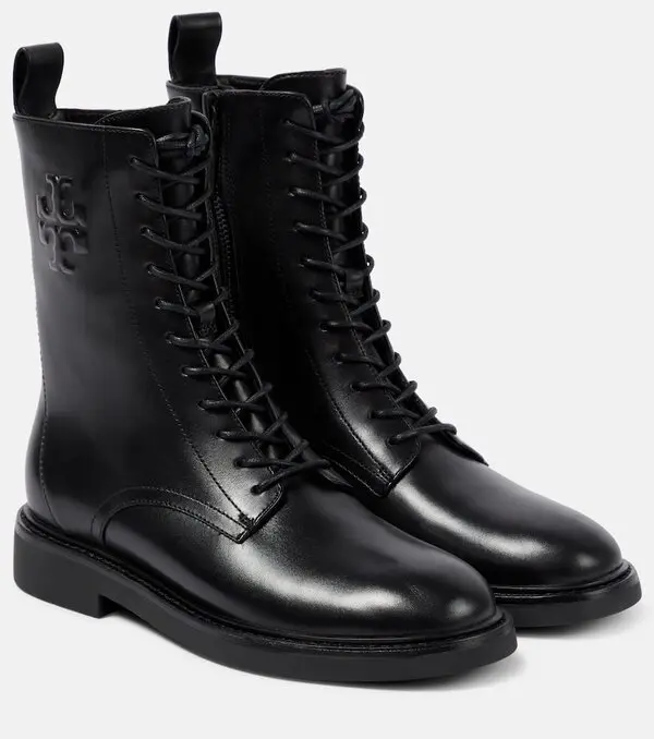Tory Burch Leather Combat Boots - Black