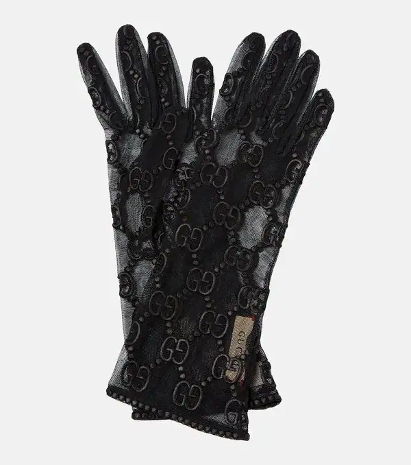 Leather Gloves Gucci Tulle Gloves Gucci Gg Embroidered Tulle