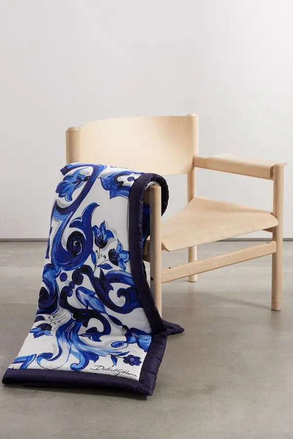 Dolce & Gabbana Padded Printed Silk-twill Blanket - Blue