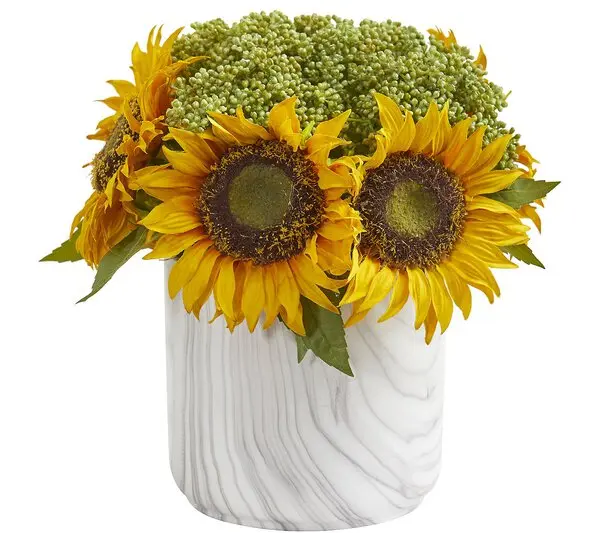 NEARLY NATURAL Sunflower Arrangement In Marble Vase Nearly Atural