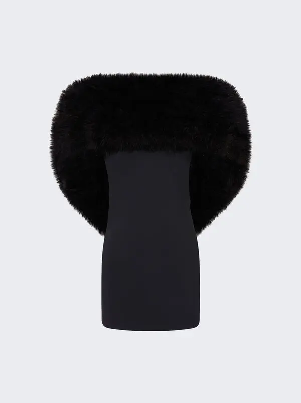 Attico Stretch Crepe Mini Dress With Boa Marabou