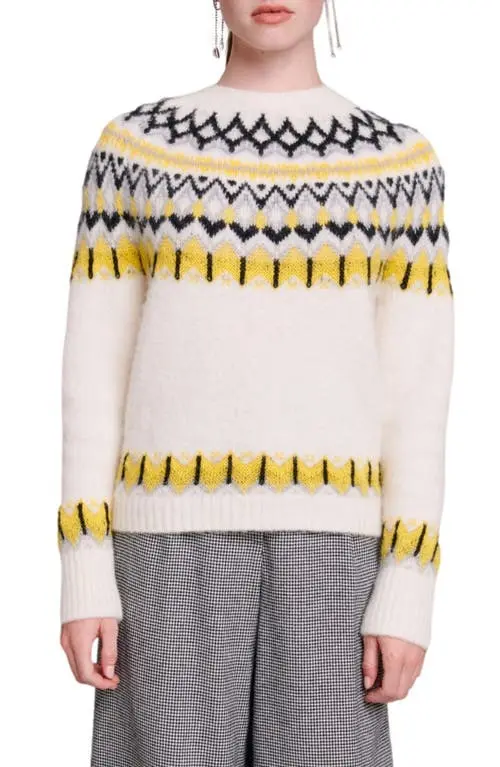 Maje Mamonix Fair Isle Metallic Sweater - Ecru/yellow