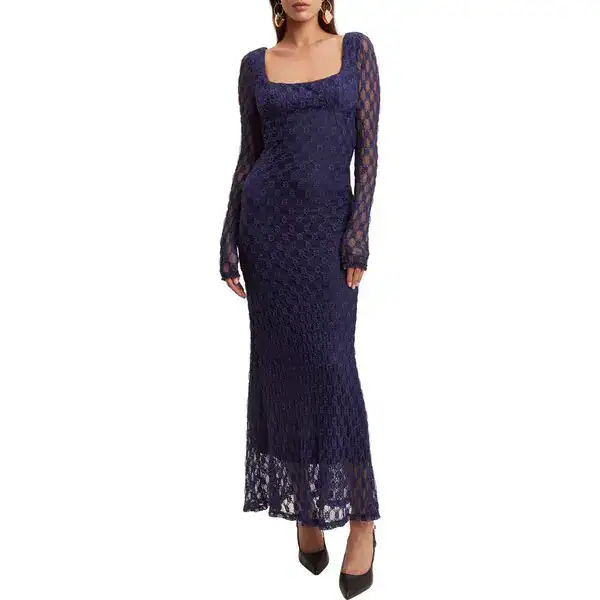 Bardot Adoni Long Sleeve Lace Overlay Midi Dress - Navy - 60% Off |  Editorialist