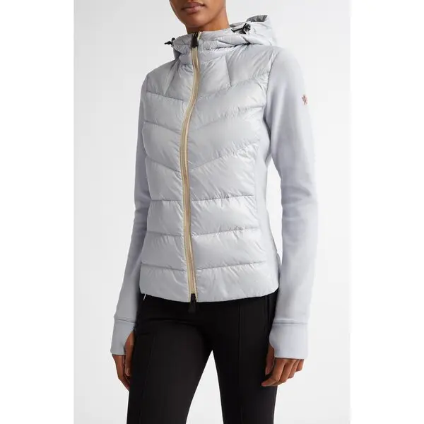Moncler Quilted Nylon & Stretch Fleece Hooded Cardigan - Grey