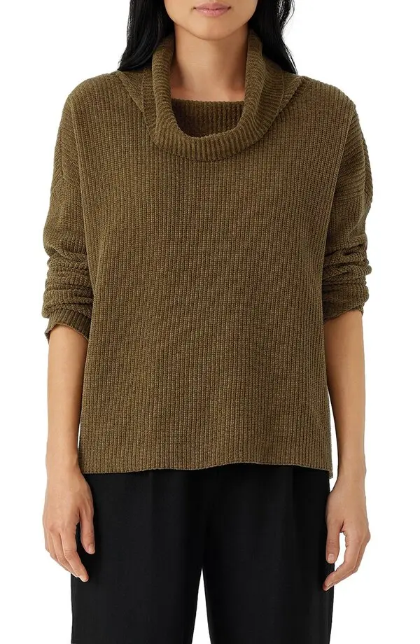 Eileen Fisher Ribbed Organic Cotton Chenille Turtleneck Sweater In