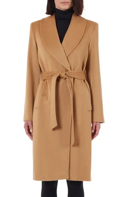 Sofia Cashmere Pickstitch Cashmere Wrap Coat - Camel