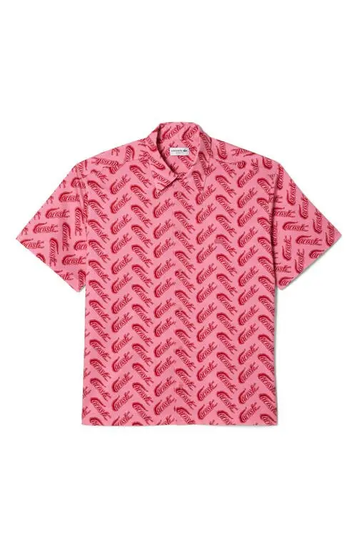 Lacoste Relaxed Fit Logo Print Short Sleeve Button-up Shirt
