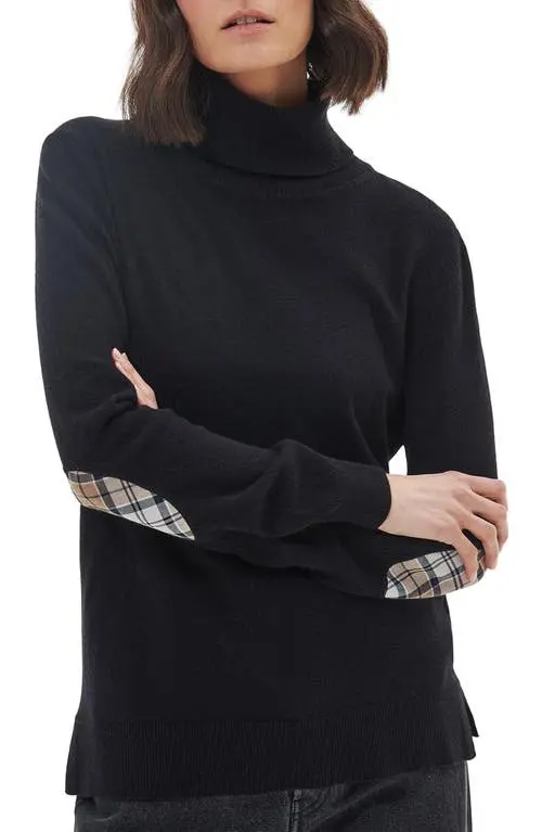 Barbour Pendle Elbow Patch Turtleneck Sweater - Black/fawn