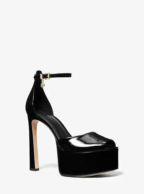 Michael Kors Martina Patent Leather Peep-Toe Platform Pump In