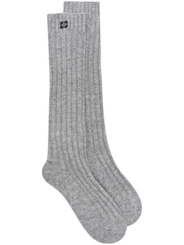 GANNI Logo-embroidered Wool Socks