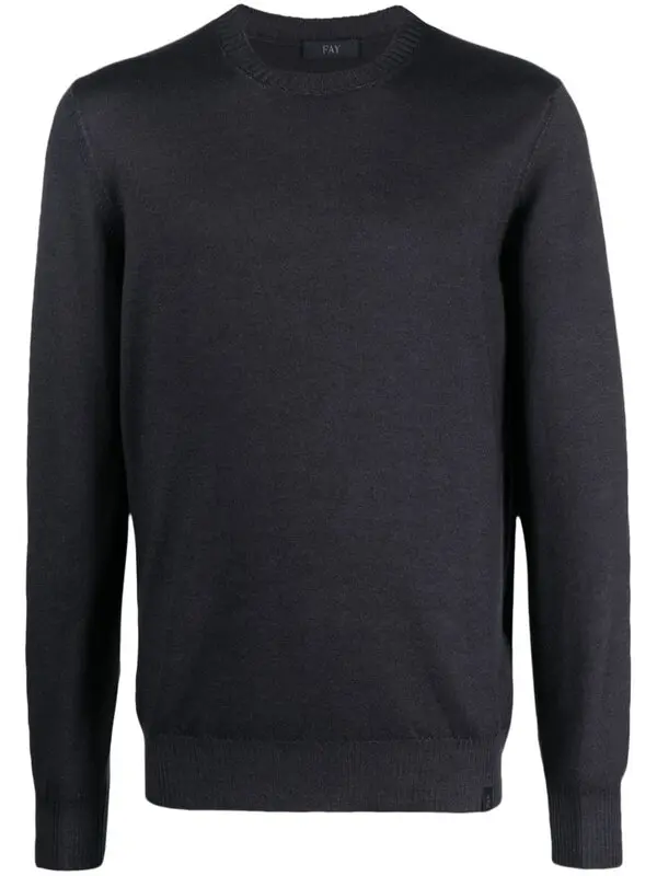 FAY Logo-tag Crew Neck Jumper - Grey