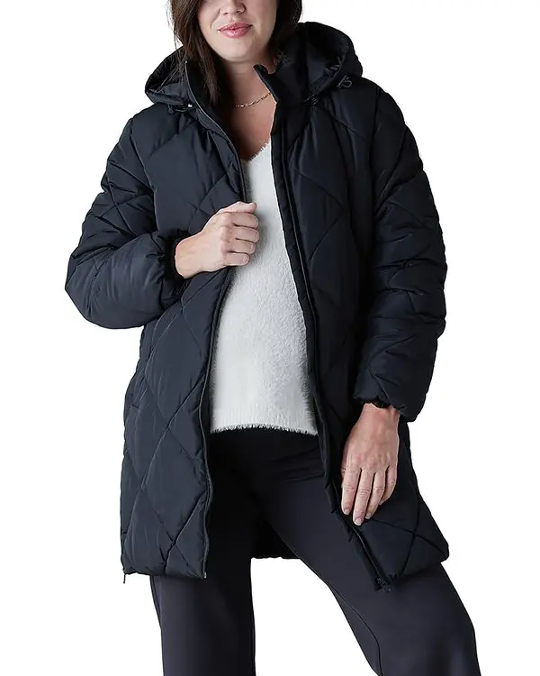 Ingrid & Isabel Longline Puffer Maternity Jacket - Black Onyx