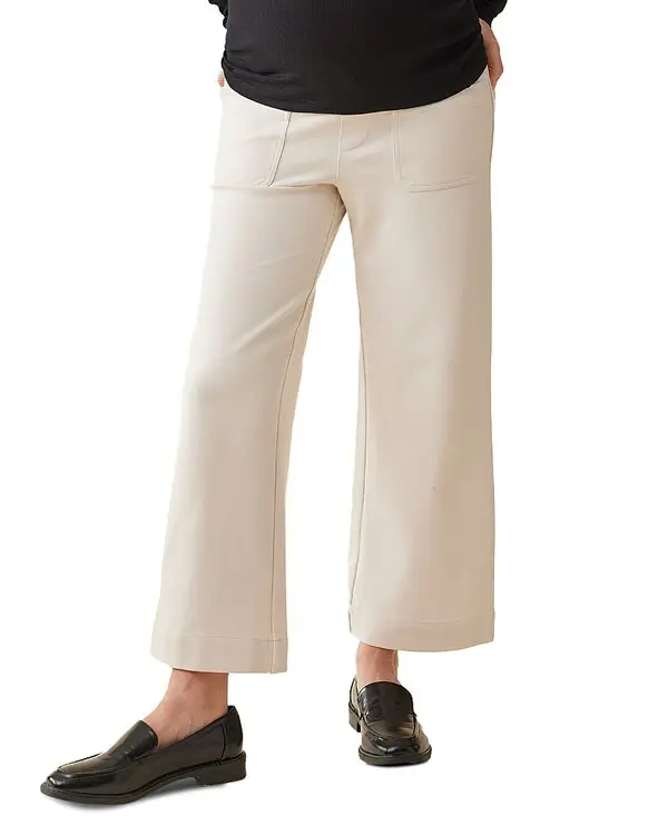 Ingrid & Isabel Wide Leg Ankle Maternity Trousers - Stone