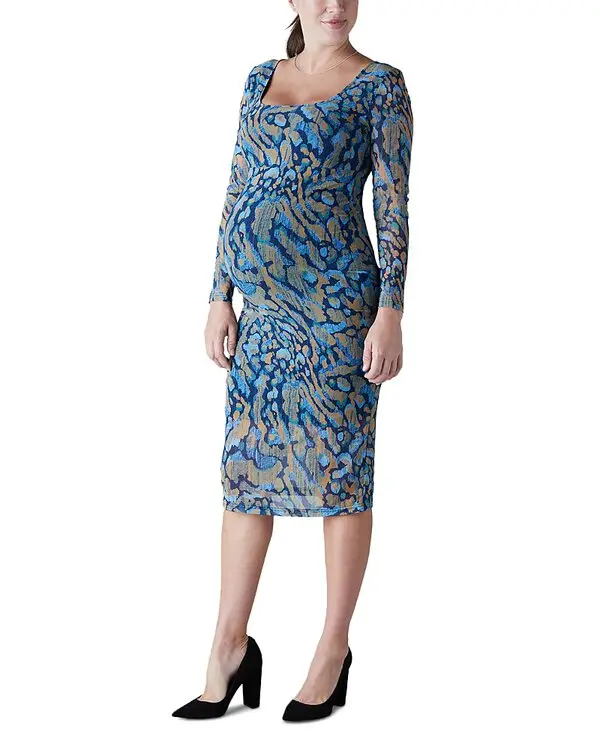 beige lace bodycon dress Navy Maternity Bodycon Dress with Collar Cut Outs main image 0
