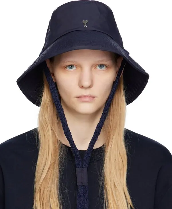 Ami Paris Navy Ami De CœUr Bucket Hat In Night Blue.430 - 41% Off 