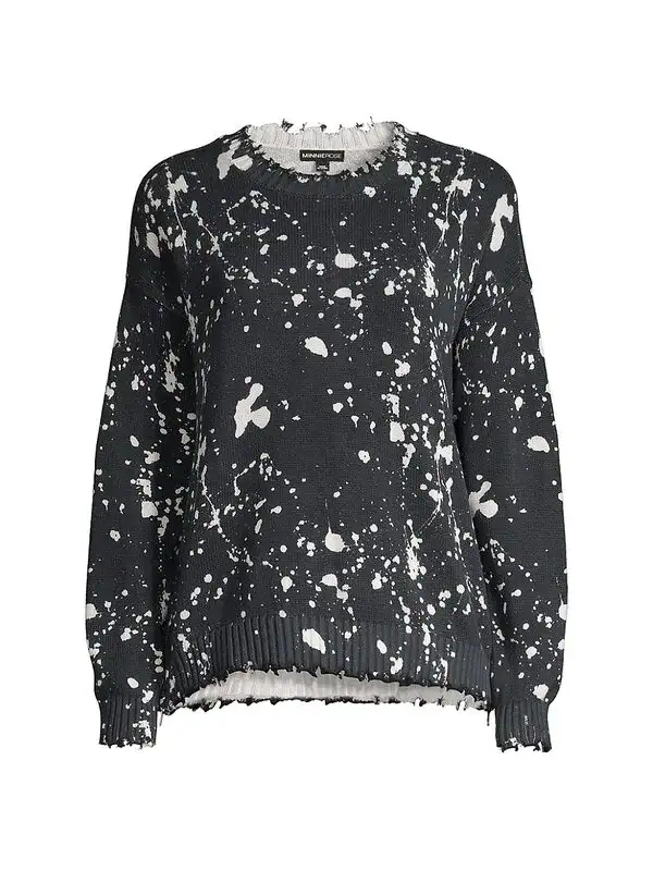 Minnie Rose Paint Splatter Zip Sweater - Black | Editorialist