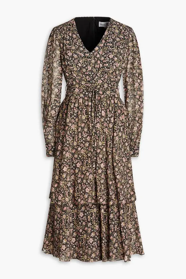 MIKAEL AGHAL Tiered Floral-print Fil Coupé Chiffon Midi Dress