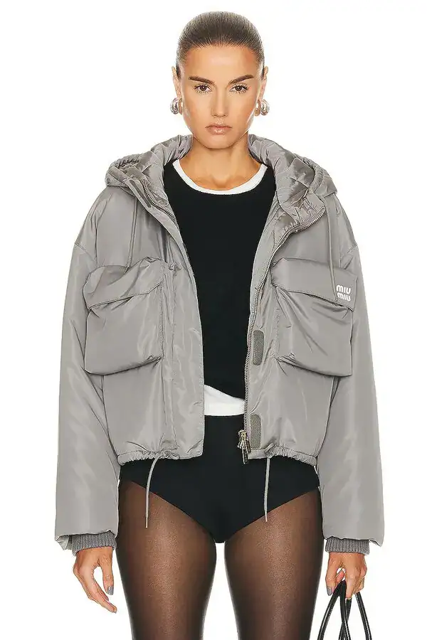 Miu Miu Padded Jacket In Grey - Piombo | Editorialist