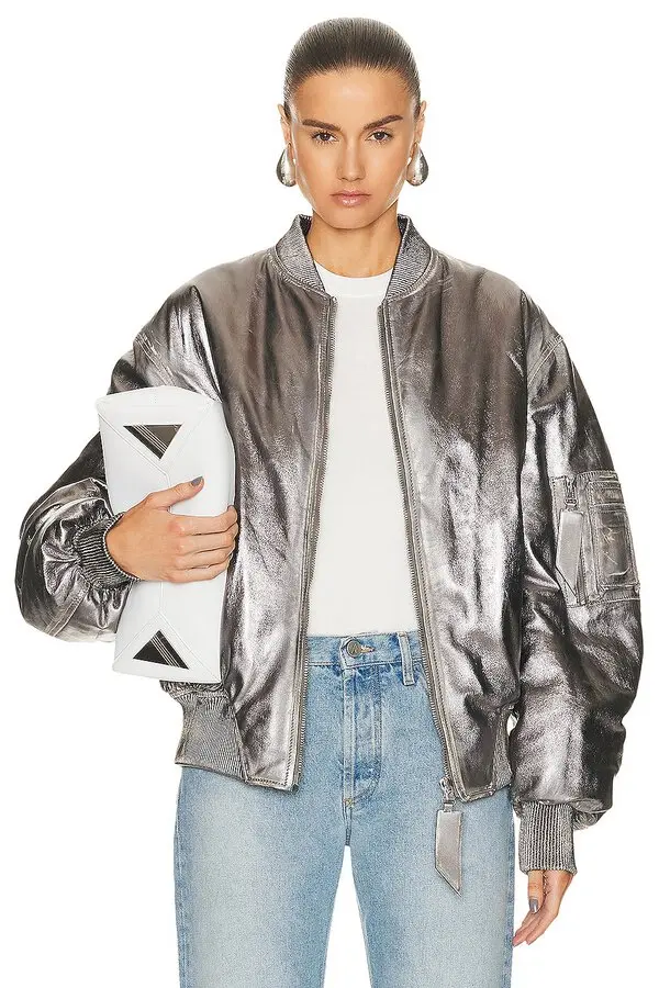 Attico Mirror Leather Jacket - Silver