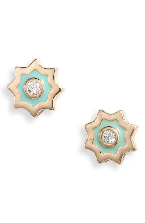 Anzie Diamond Starburst Stud Earrings - Green