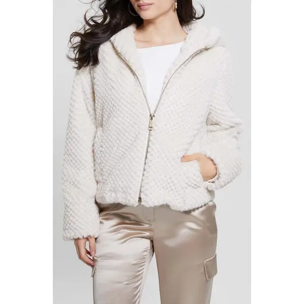 Guess Theoline Faux Fur Hooded Jacket - Muted Stone