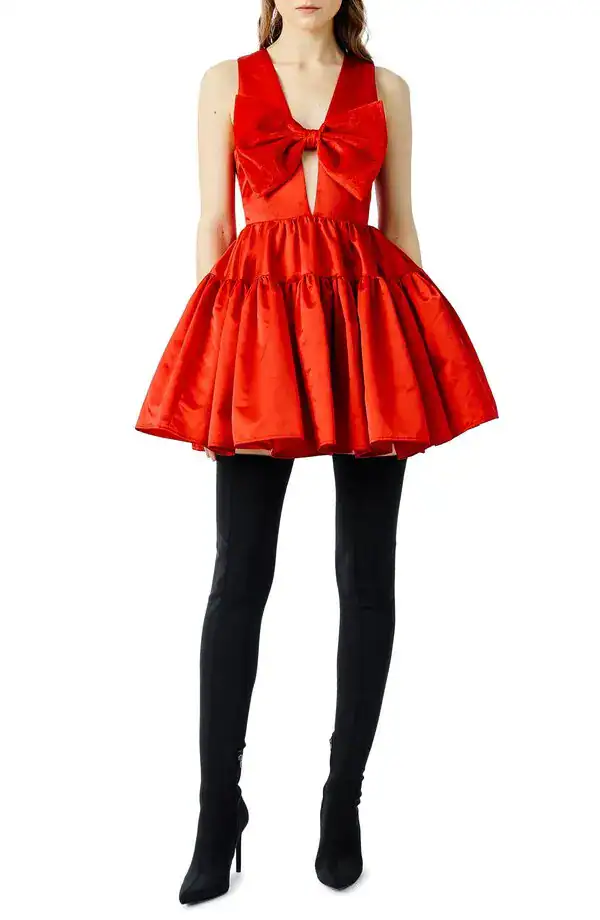 Sau Lee Emilie Bow Neck Fit & Flare Dress In Red - 61% Off | Editorialist