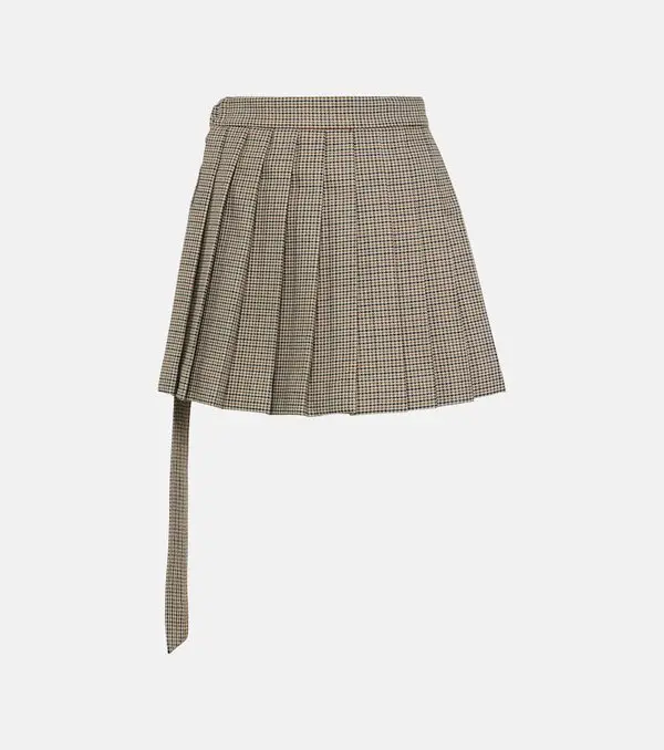 Ami Pleated Houndstooth Virgin Wool Miniskirt