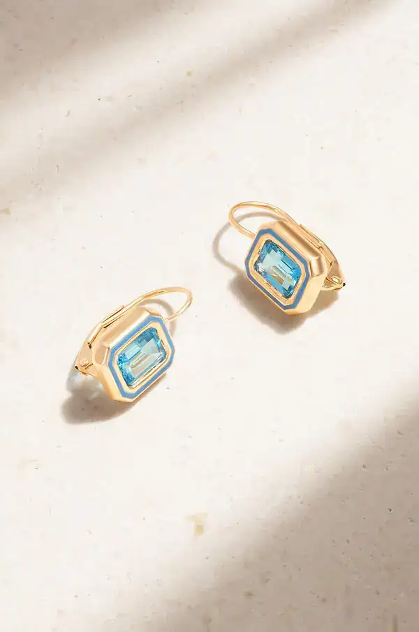 Alison Lou Madison 14-Karat Gold, Topaz And Enamel Earrings Blue