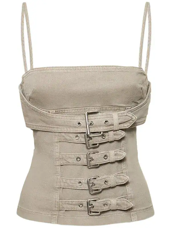 Buy Blumarine Denim Sleeveless Top W/ Buckles - Light Grey At 70% Off ...