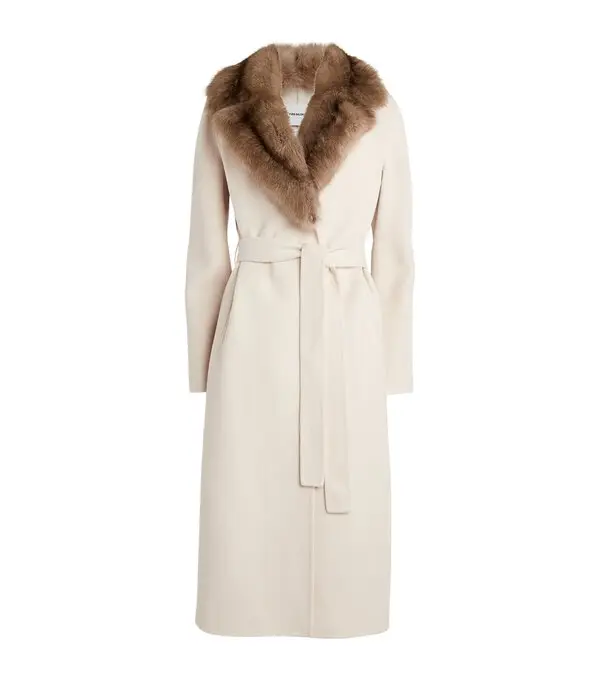YVES SALOMON Wool-cashmere Sable-trim Wrap Coat
