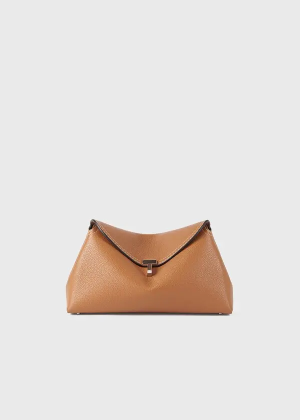 TOTÊME T-lock Grained-leather Clutch - Tan Grain