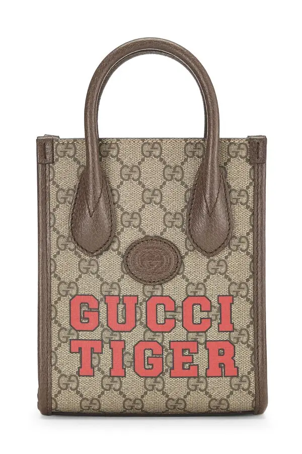 Gucci Gg Supreme Canvas Tiger Mini Tote - Brown