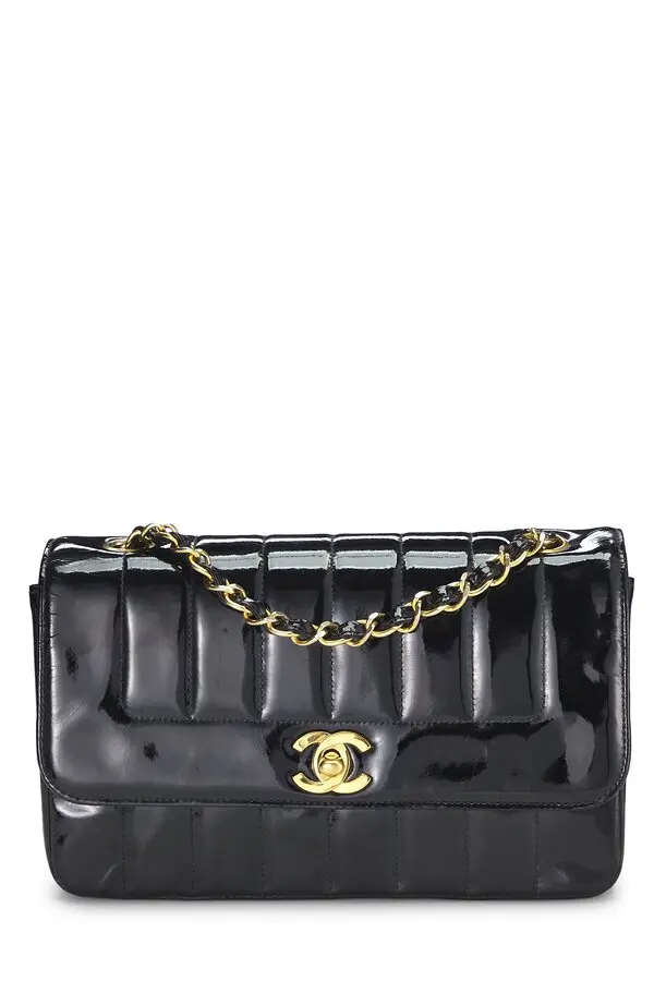 Chanel Vertical Patent Leather Border Flap Small - Black | Editorialist