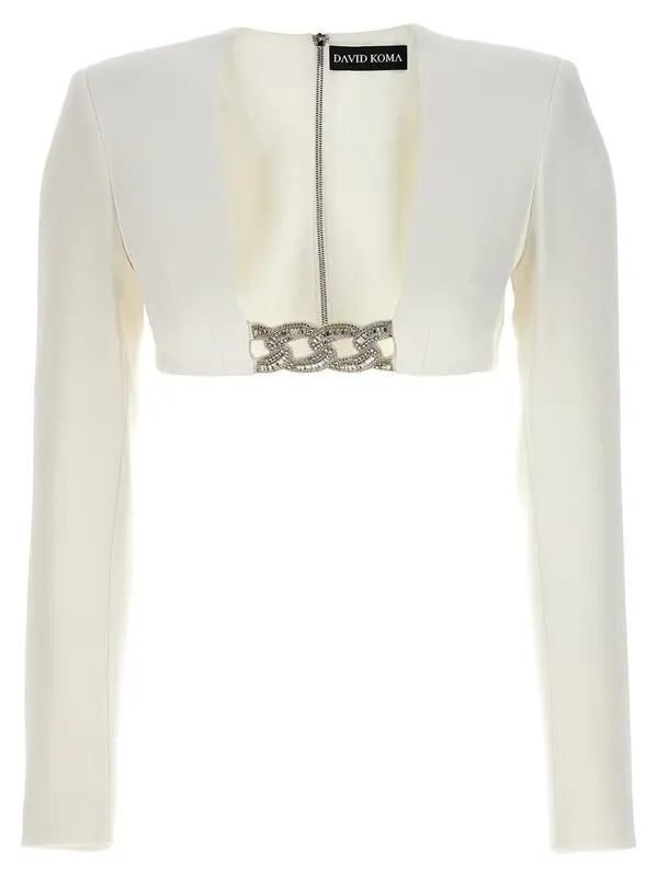 David Koma Top With 3d Crystal Chain - White