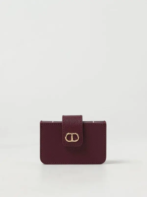 TWINSET Credit Card Holder In Grained Synthetic Leather With Floral T Print - Raspberry