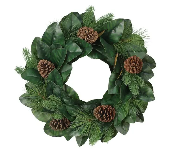 PULEO INTERNATIONAL Puleo 24' Wreath With Magnolia Leaves & Pine Co Nes